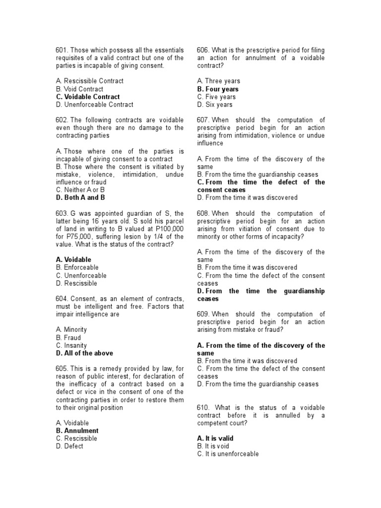 Contract law essentials and voidable contracts | PDF | Annulment ...