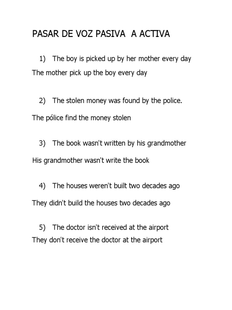 Pasar de Voz Pasiva | PDF