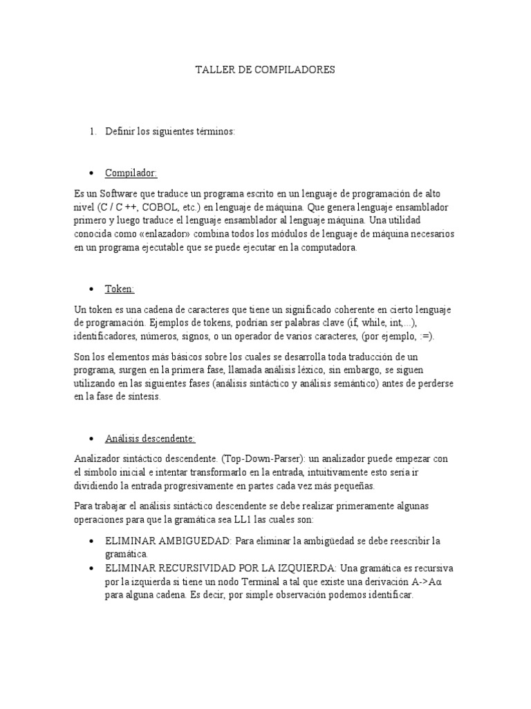 Taller Compiladores | PDF | Compilador | Lenguaje de programación