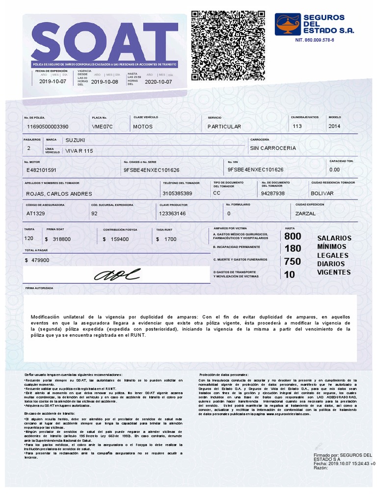 Formato SOAT en PDF para vehículos | PDF | Póliza de seguros | Privacidad de la información