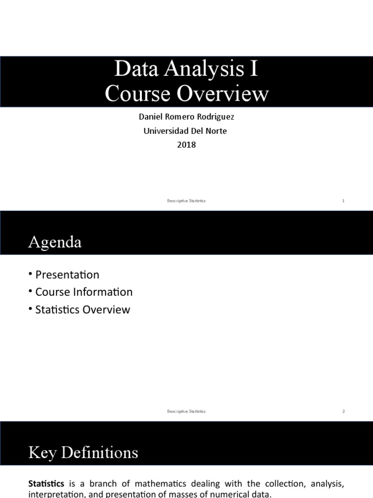 Data Analysis I Course Overview: Daniel Romero Rodriguez Universidad ...