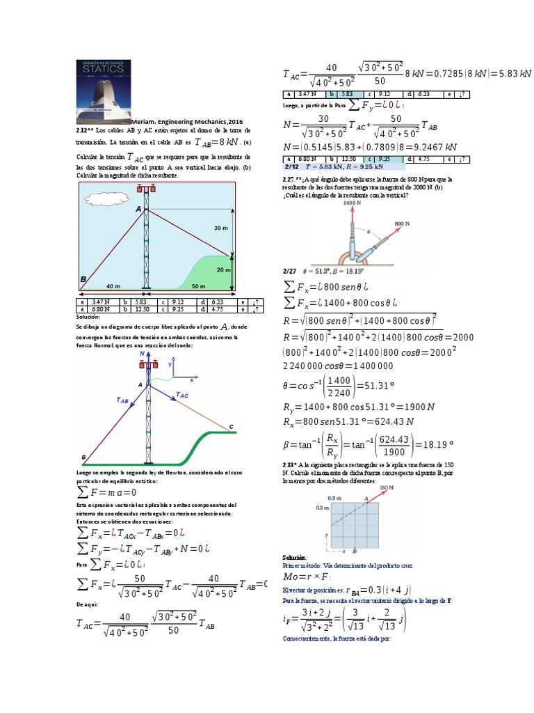 Meriam Statics Chap 2 B | PDF | Vector Euclidiano | Avión