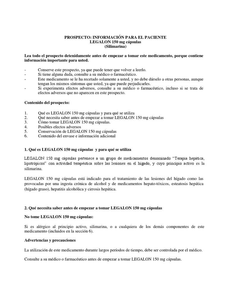 Información sobre el uso de Legalon 150 mg cápsulas para el tratamiento ...