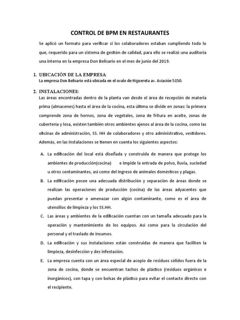 Control de BPM en Restaurantes | PDF | Cocina | Alimentos