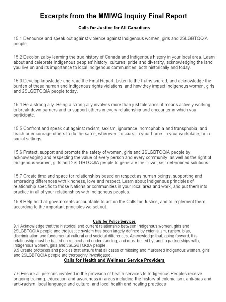 Mmiwg Final Report Excerpts | PDF | Indigenous Peoples | Violence