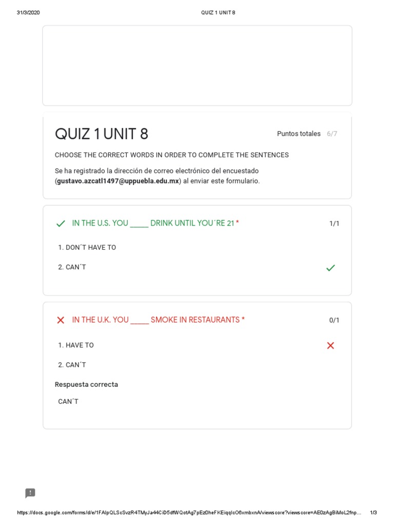 Quiz 1 Unit 8 | PDF