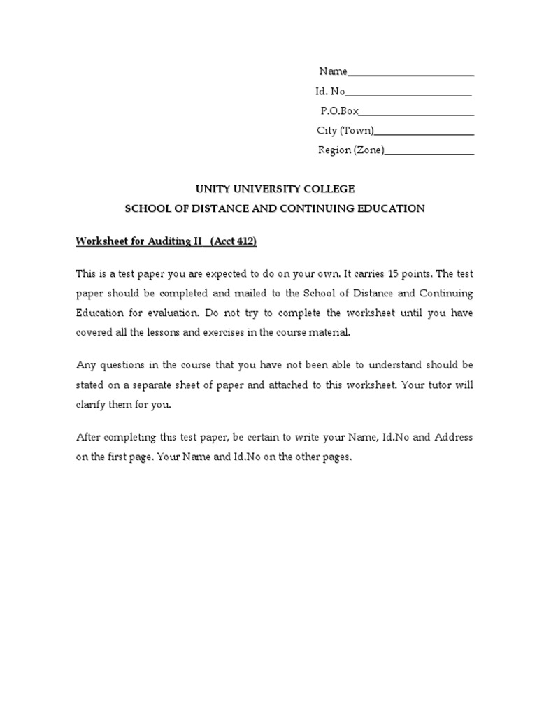 Unity University College School of Distance and Continuing Education ...