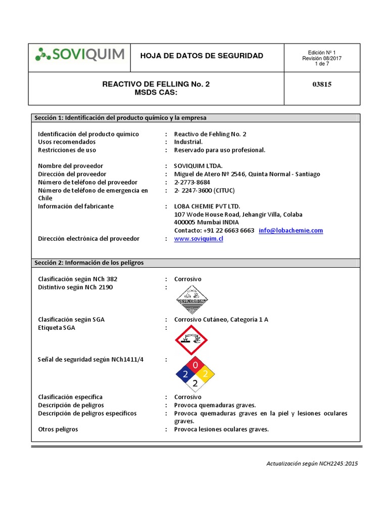 Reactivo de Fehling No - 2 - 03815 | PDF | Toxicidad | Agua