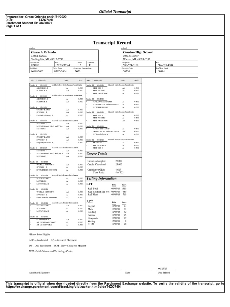 Transcript | PDF | Sat | Standardized Tests
