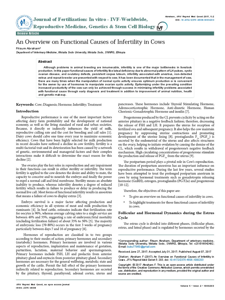 An Overview On Functional Causes of Infertility in Cows | PDF ...