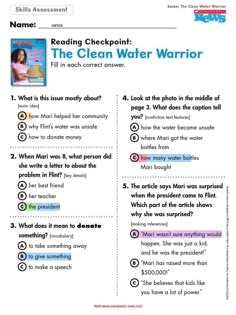 SN2-The Clean Water Warrior-SKILL-Checkpoint | PDF