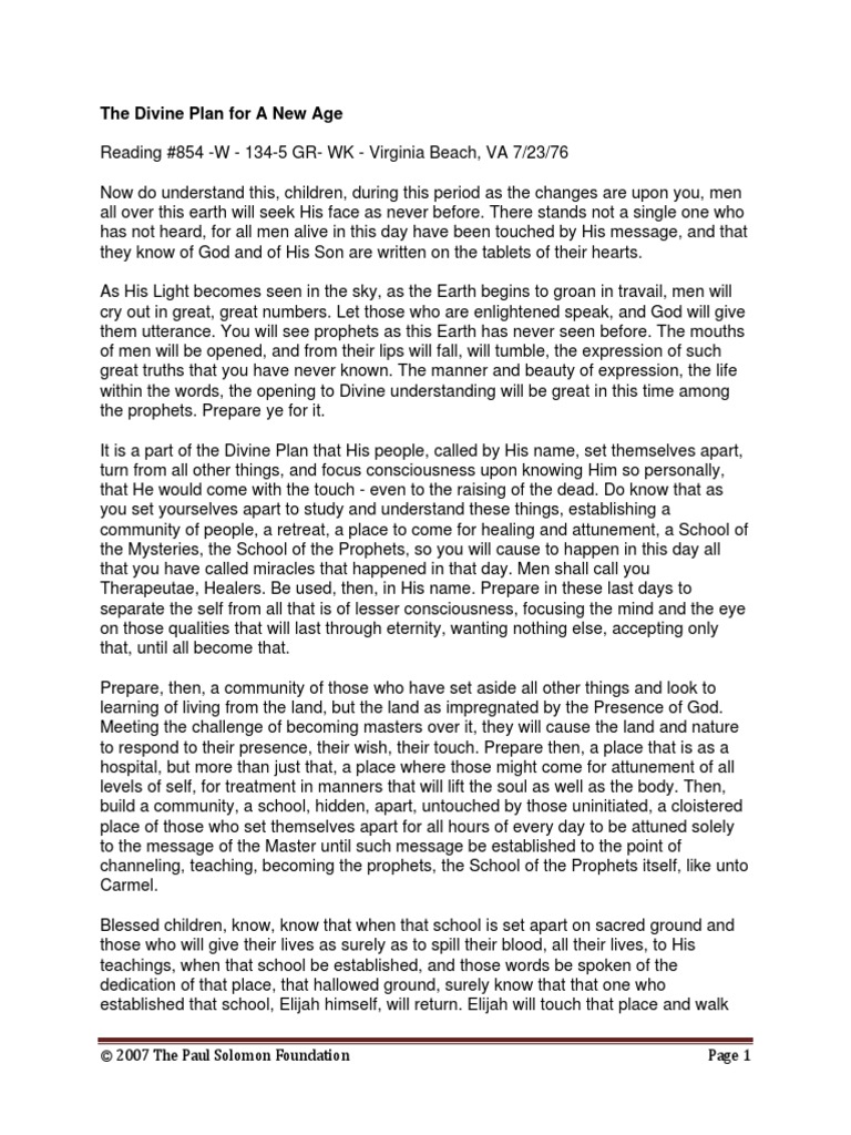 Prophecy - The Divine Plan For A New Age | PDF | Elijah | Divinity