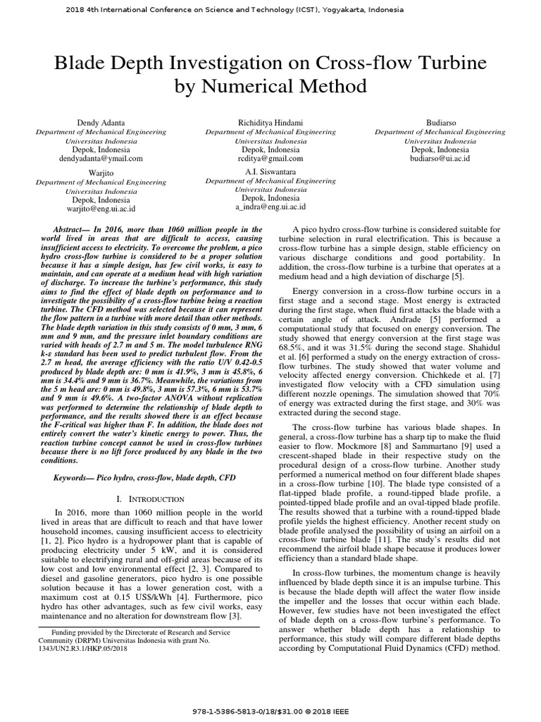Blade Depth Investigation On Cross-Flow Turbine by Numerical Method | PDF | Turbine ...