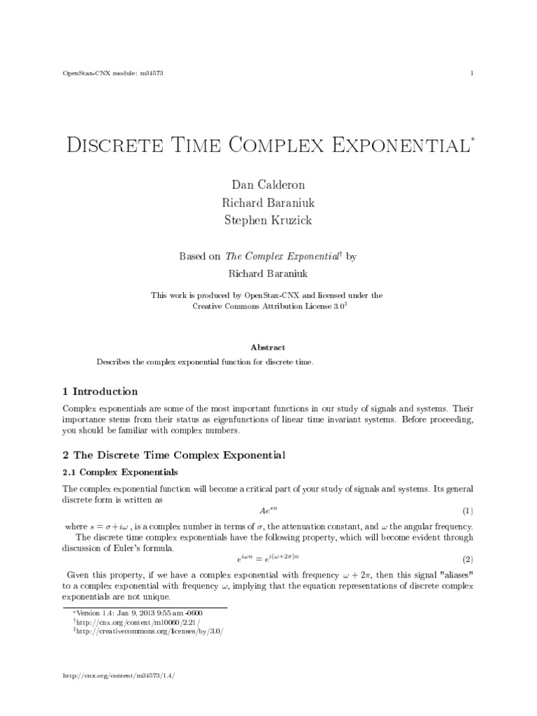 Discrete Time Complex Exponential: Dan Calderon Richard Baraniuk Stephen Kruzick | PDF ...