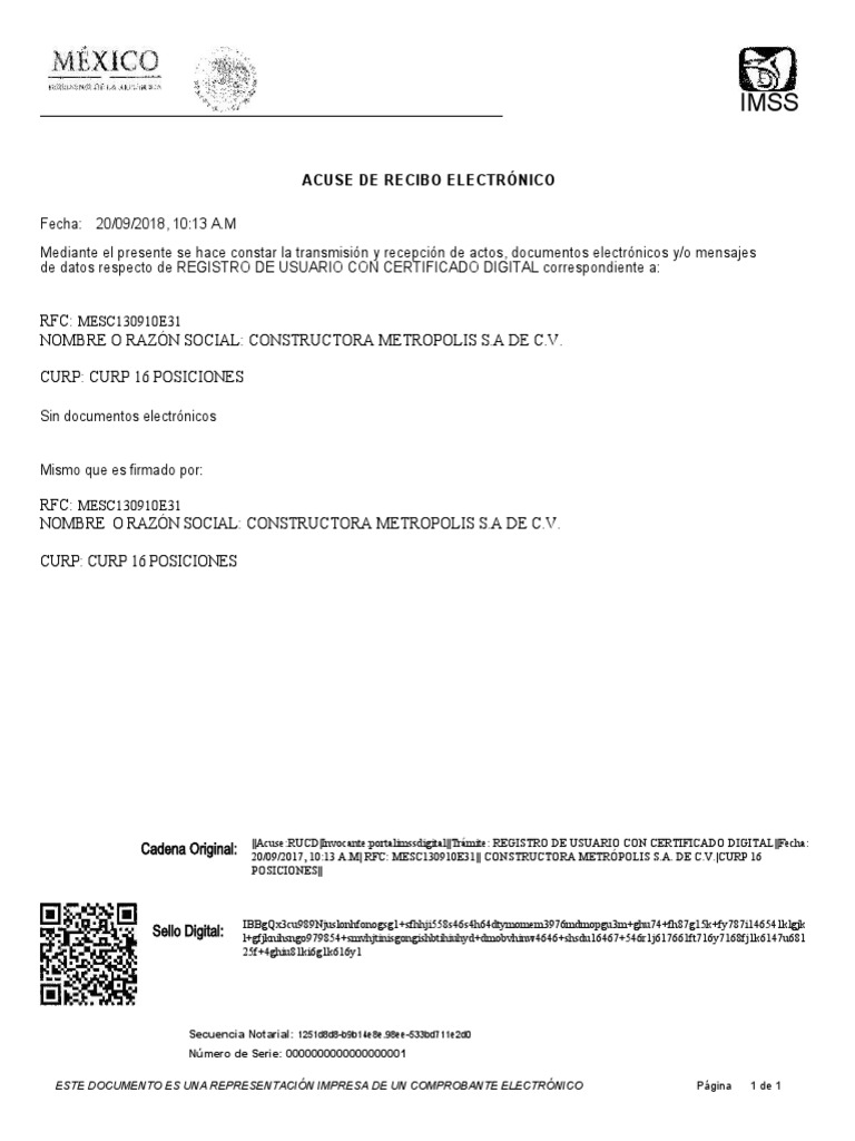 Acuse de Recibo de Firma Electrónica IMSS | PDF | Información del ...