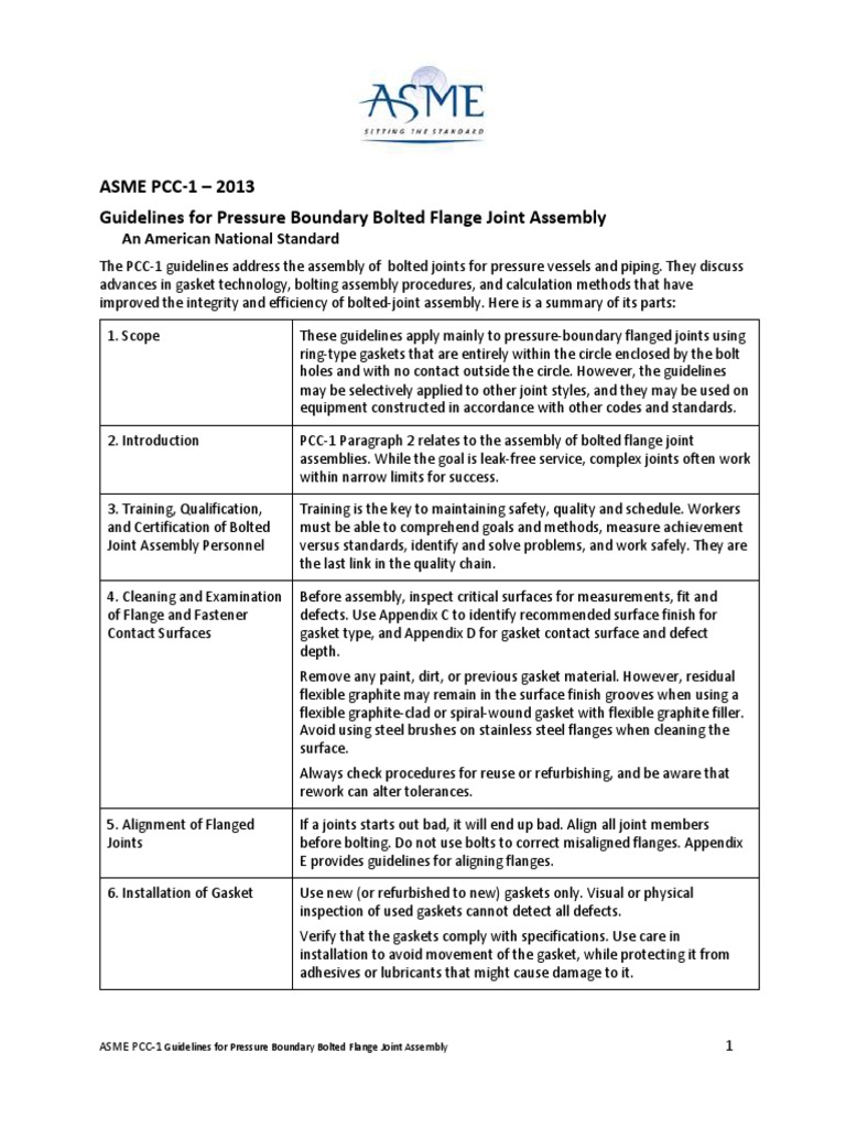 ASME PCC-1 - 2013 Guidelines For Pressure Boundary Bolted Flange Joint Assembly | Download Free ...