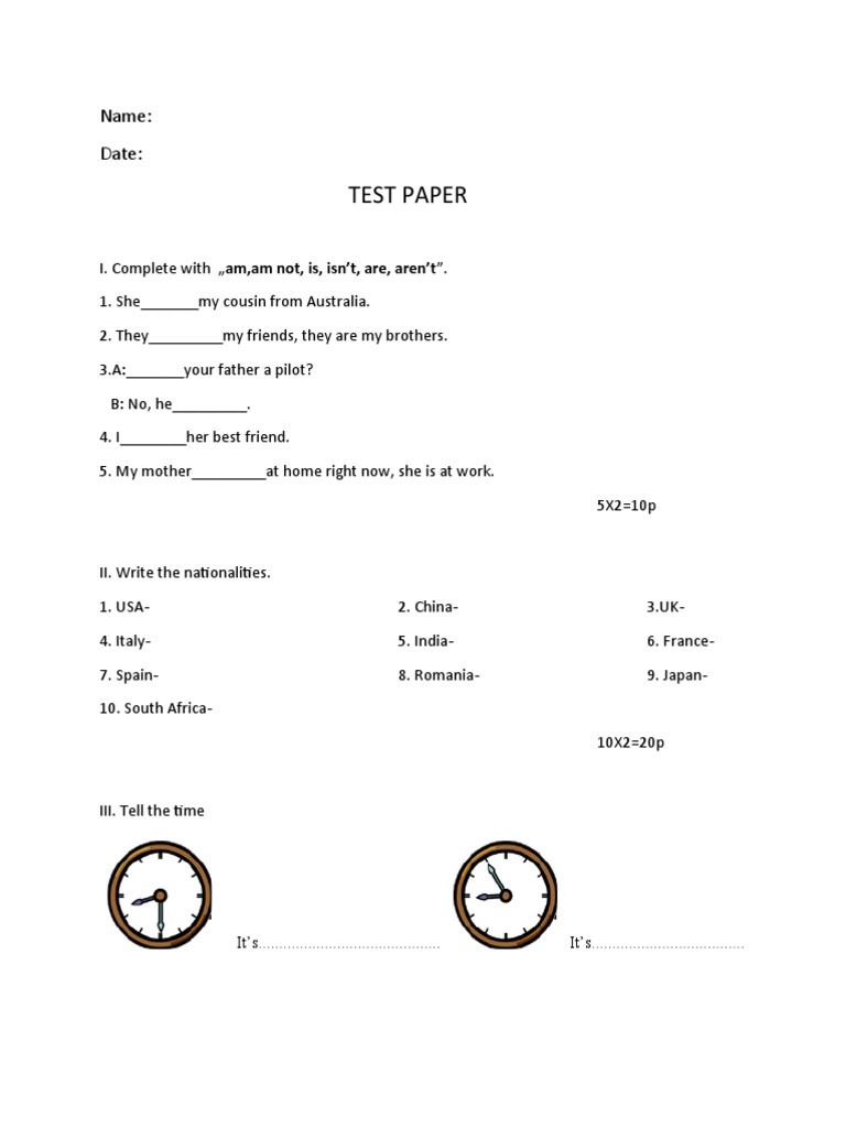 Test Paper5th Grade | PDF