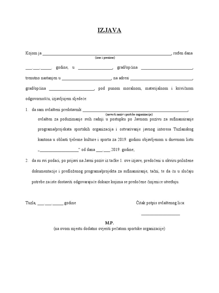 Izjava o Tacnosti Podataka | PDF