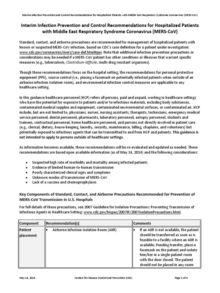 Interim Infection Prevention and Control Recommendations For ...