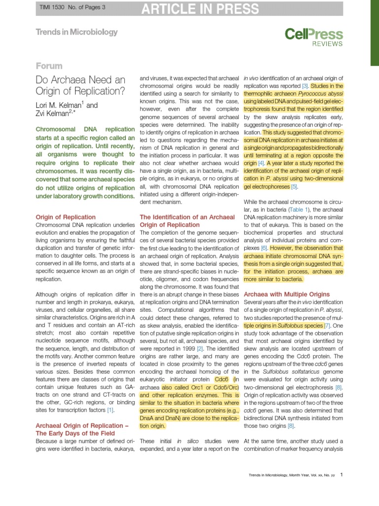 Las Arqueas Necesitan Un Oric | PDF | Archaea | Dna Replication