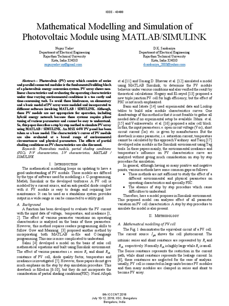 Mathematical Modelling and Simulation of Photovoltaic Module Using MATLAB/SIMULINK | Download ...