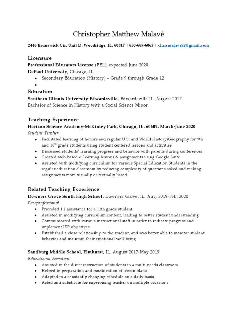 Teaching Resume For MR | PDF