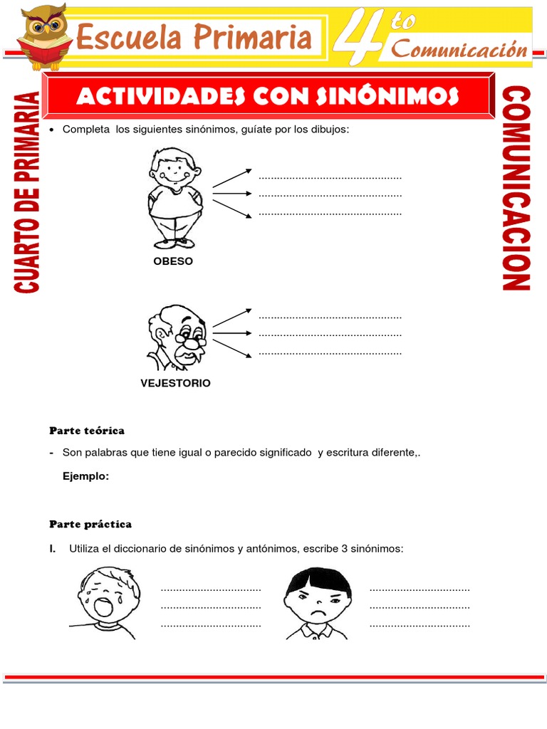 Actividades Con Sinonimos para Cuarto de Primaria | PDF