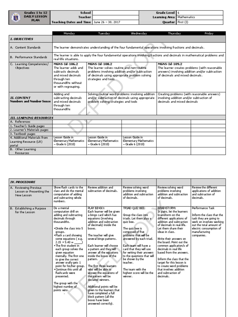 Math 6 Q1 Week 4 PDF | PDF | Subtraction | Brainstorming