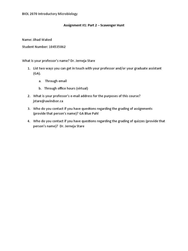BIOL 2070 - Assignment 1 Part 2 ANSWER SHEET | PDF
