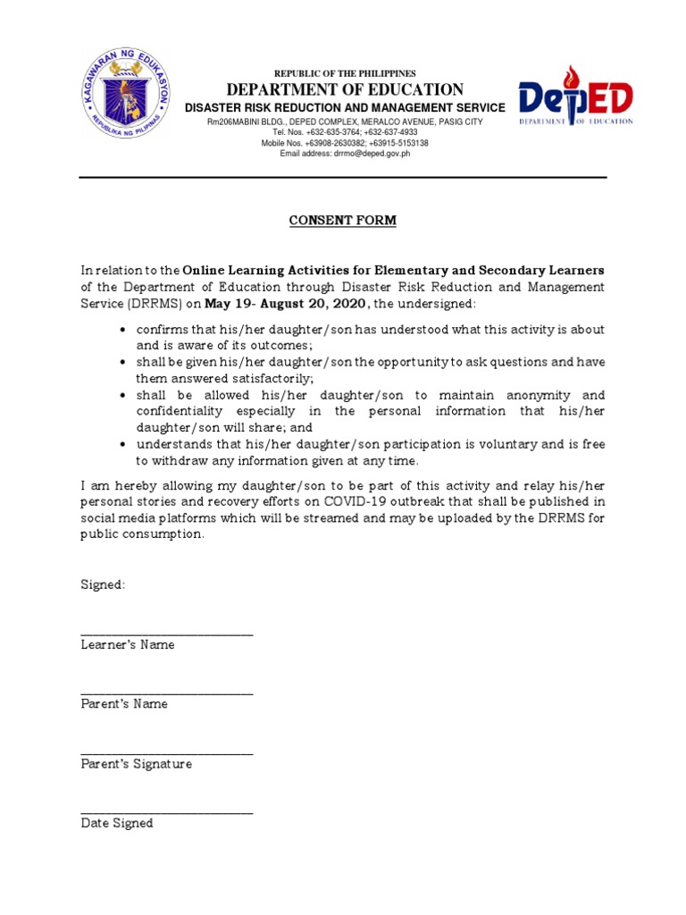 Annex A. Online Learning For Learners - Consent Form | PDF | Business ...