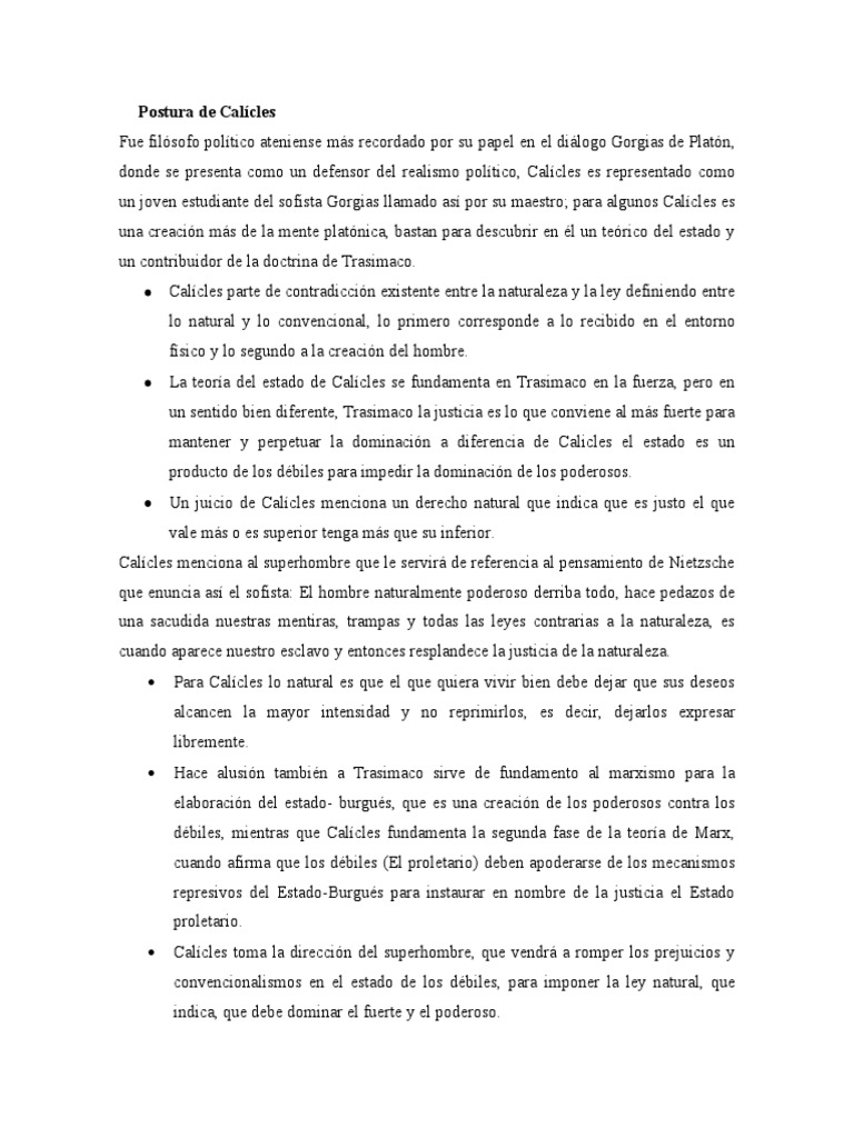 Postura de Calicles | PDF | Movimientos filosóficos | Teorías filosóficas