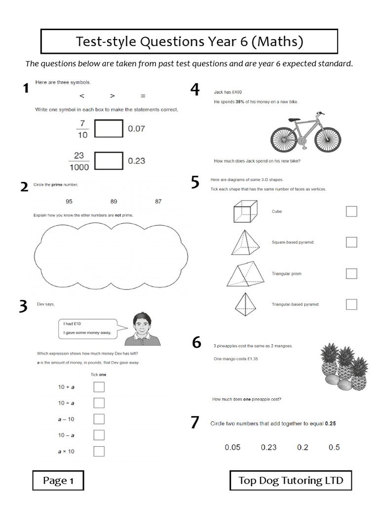 Year 6 Maths Questions | PDF