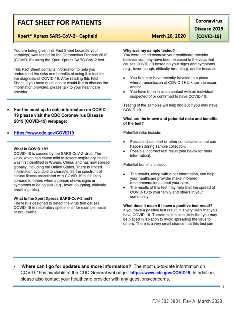 302-3801 Sars-Cov-2 Patient Fact Sheet | PDF | Medicine | Health Sciences