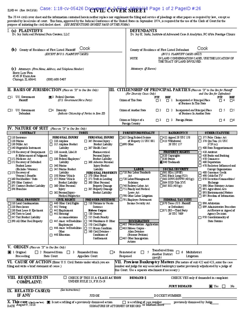 2 - Civil Cover Sheet | PDF | Diversity Jurisdiction | Lawsuit
