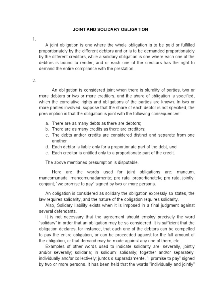 Joint Obligation and Solidary Obligation | PDF | Surety | Guarantee