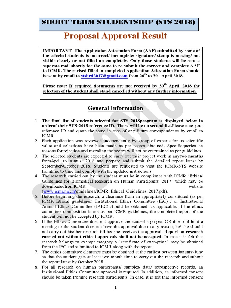 STS 2018 Proposal Approval Results | PDF | Institutional Review Board ...