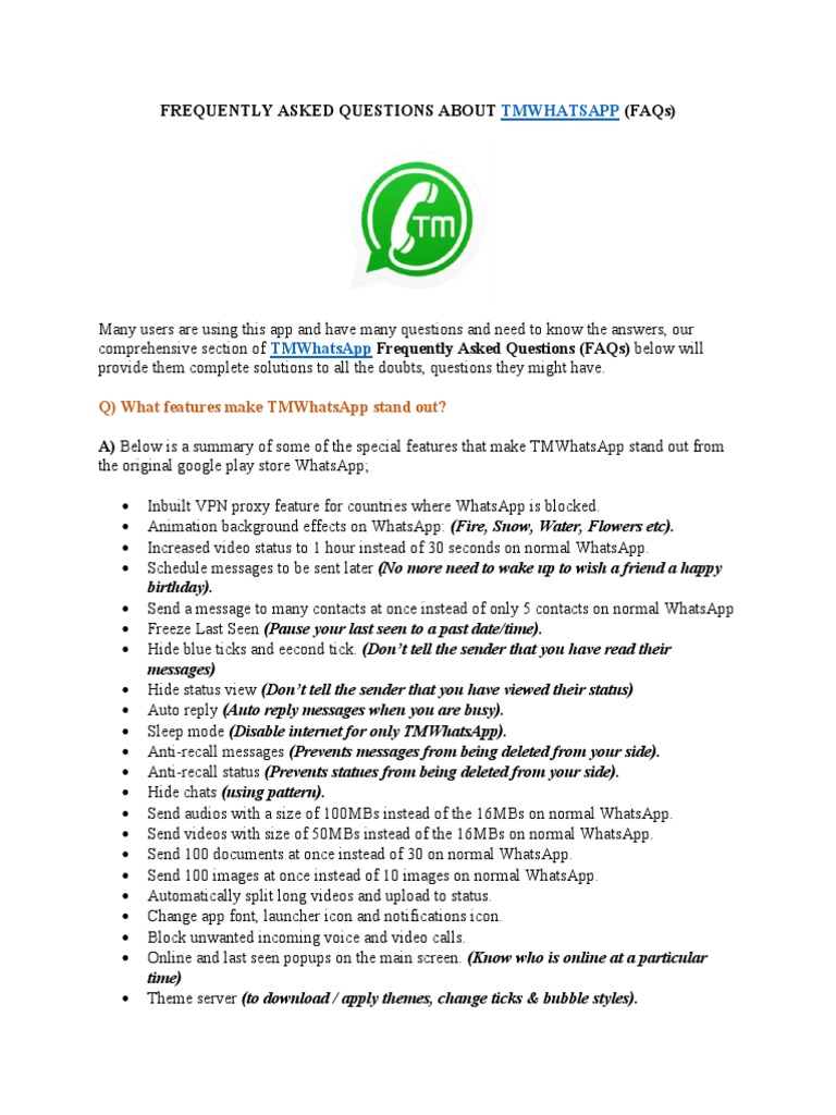 Frequently Asked Questions About (Faqs) : Tmwhatsapp | PDF | Mobile App ...