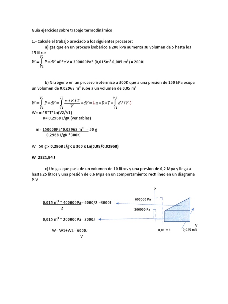 Guía Ejercicios Resueltos Sobre Trabajo Termodinámico | PDF | Pascal (Unidad) | Gases