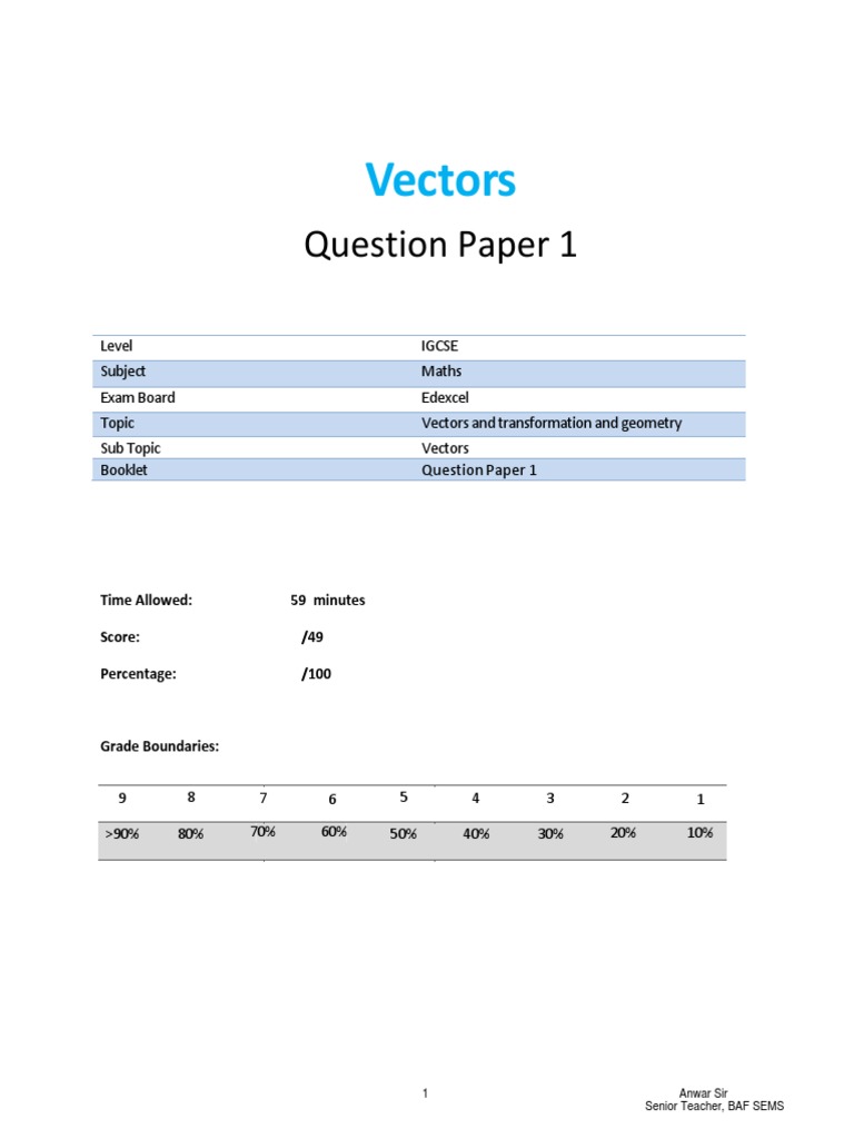 5.1.1 Vectors QP - Igcse Edexcel Maths Igcse 9-1 Password Removed | PDF ...