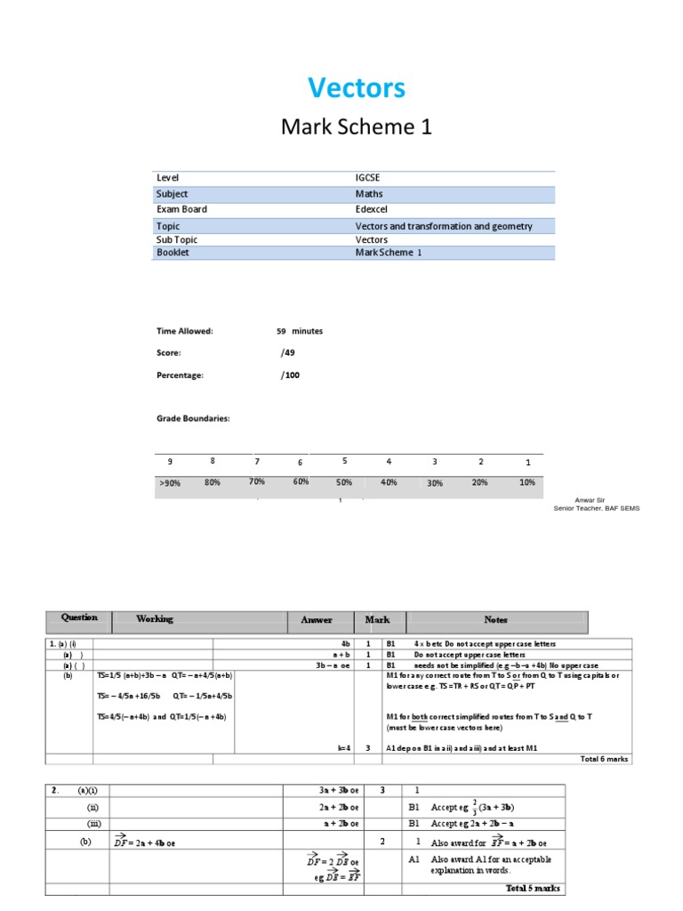 Edexcel IGCSE Vectors Mark Scheme | PDF | Vocational Education ...