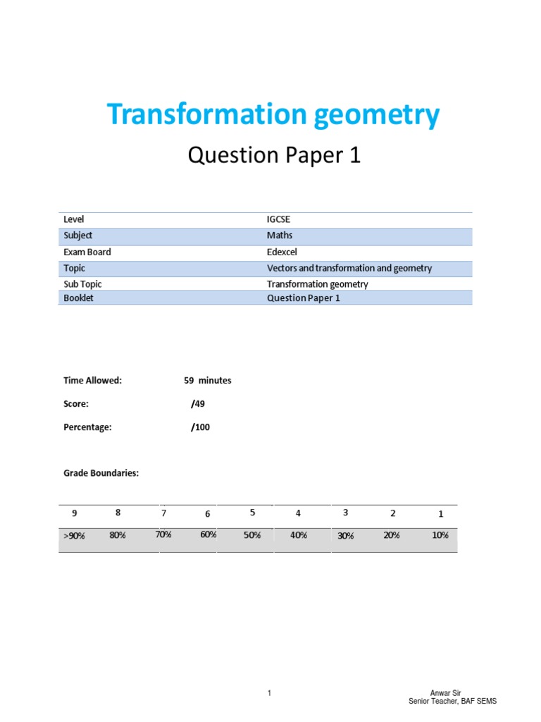IGCSE Transformation Geometry Exam Paper | PDF | Mathematical Analysis ...