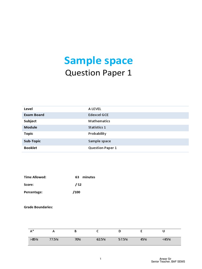 Sample Space: Question Paper 1 | PDF | Scientific Theories | Applied ...