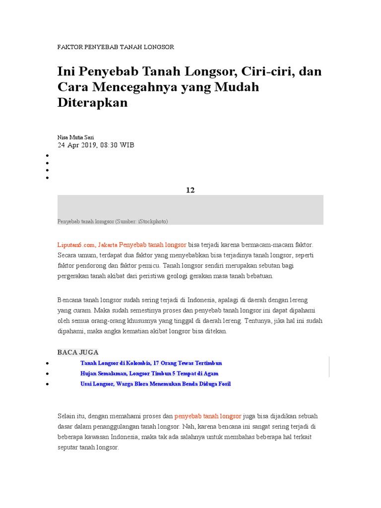 Faktor Penyebab Tanah Longsor | PDF