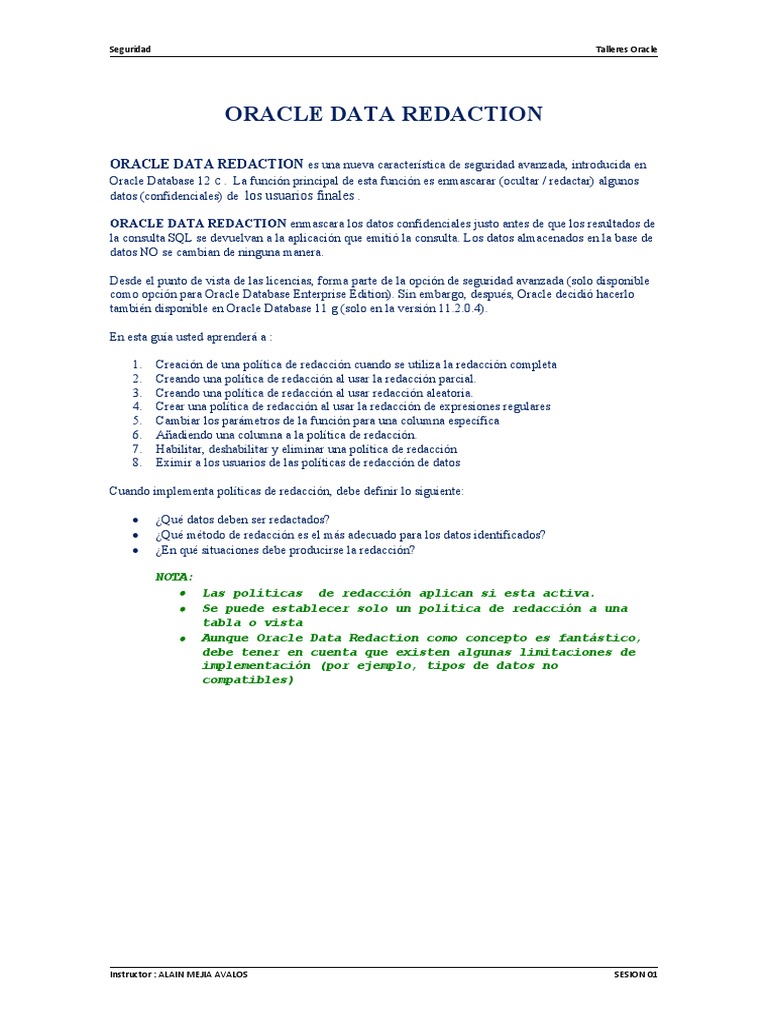 Oracle Data Redaction | PDF | SQL | Bases de datos