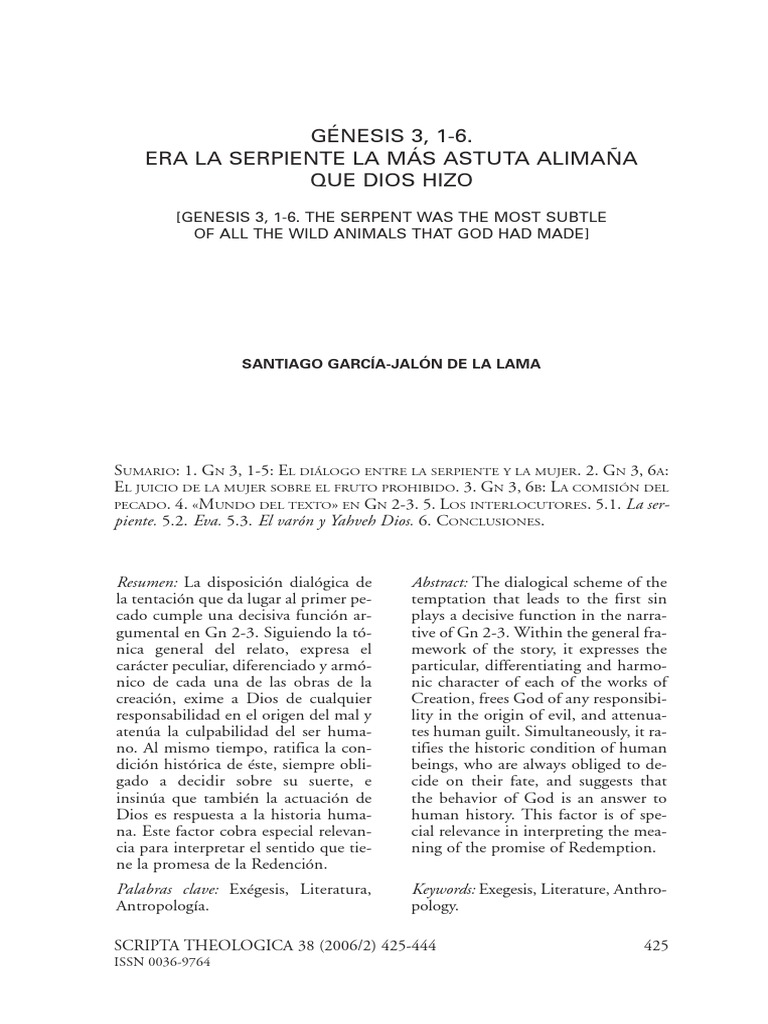 Génesis 3, 1-6. Era La Serpiente La Más Astuta Alimaña Que Dios Hizo ...