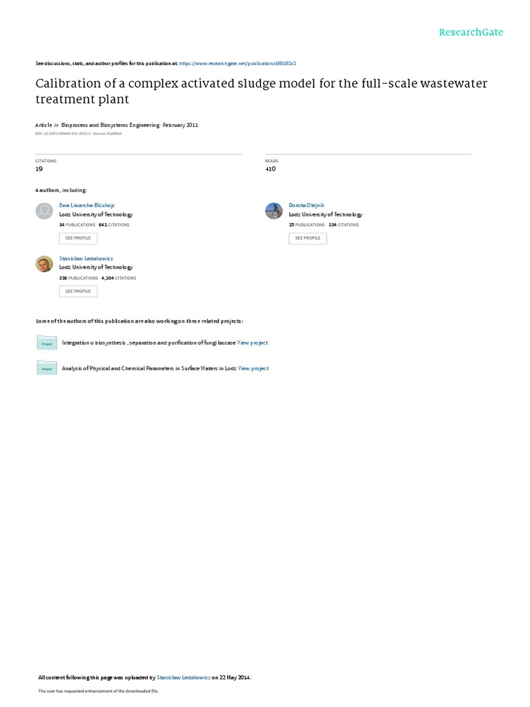 Calibration of A Complex Activated Sludge Model For The Full-Scale Wastewater Treatment Plant ...