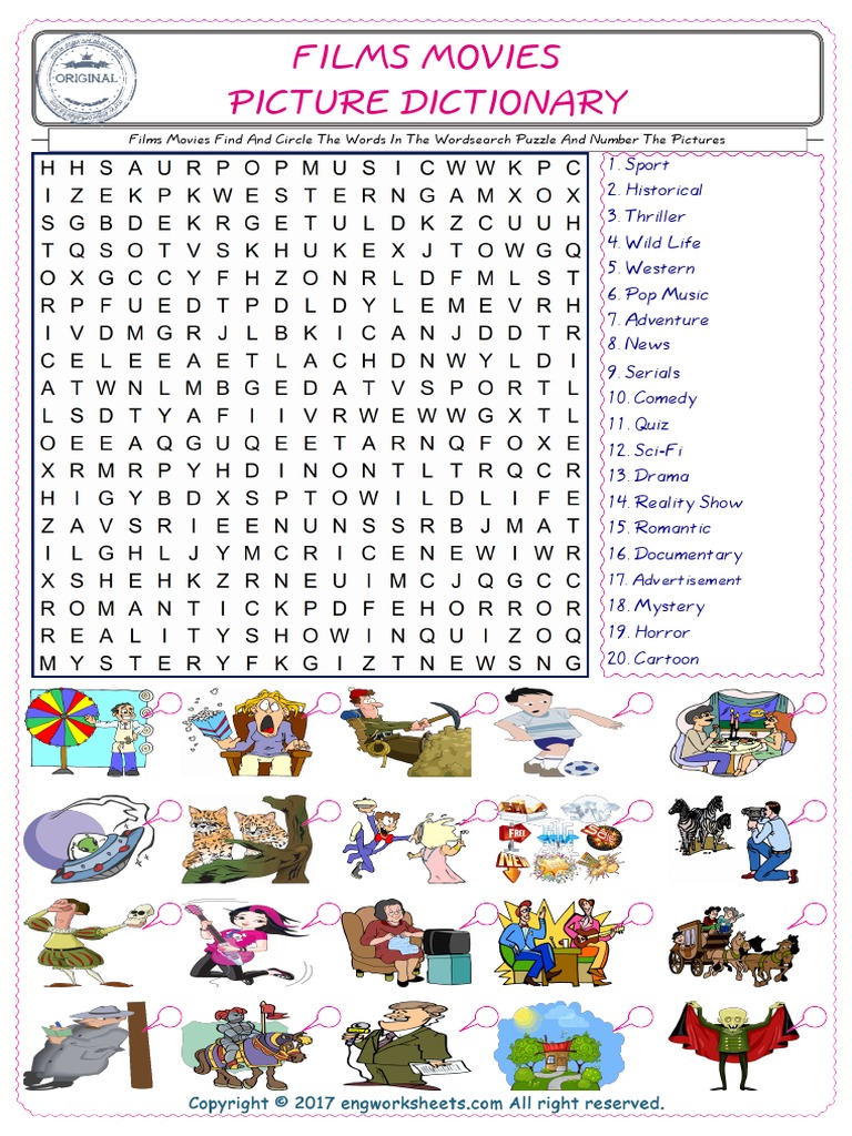 Films Movies Find and Circle The Words in The Wordsearch Puzzle and ...