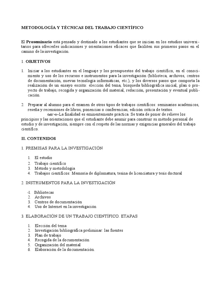 Temario de Metodología y Tecnicas de Trabajo | PDF | Metodología | Science