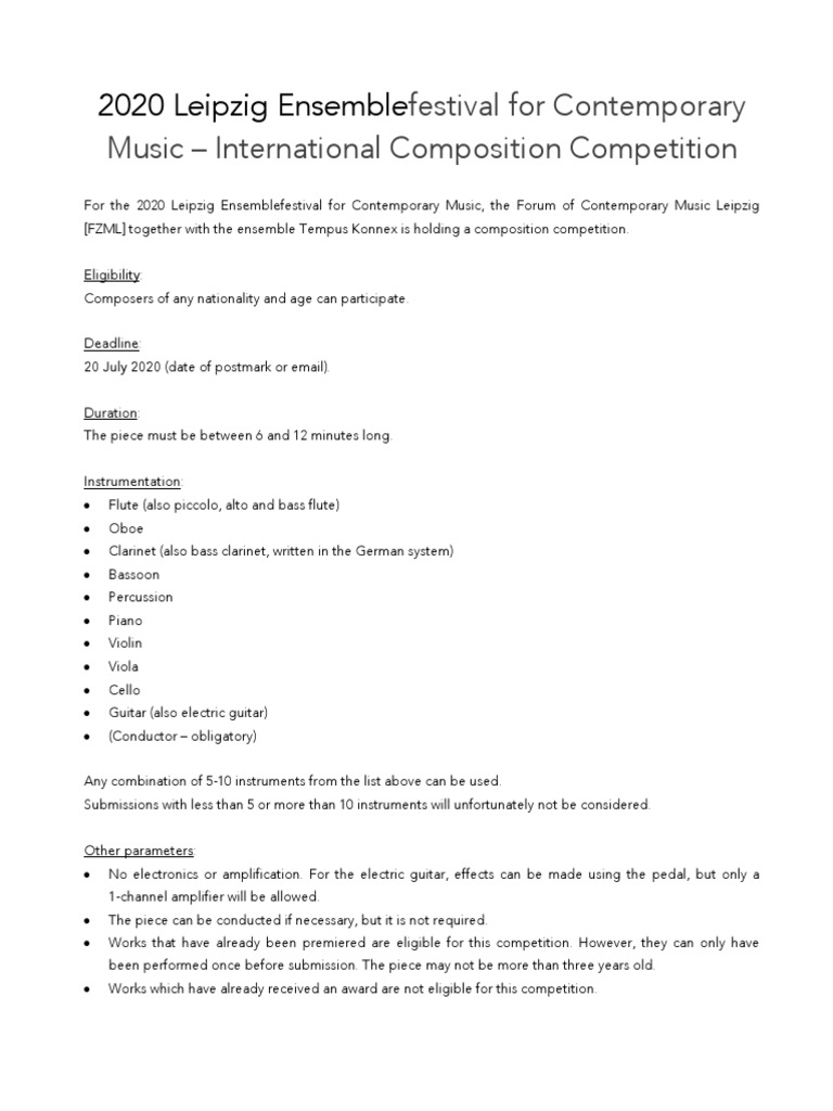 Festival For Contemporary Music - International Composition Competition ...