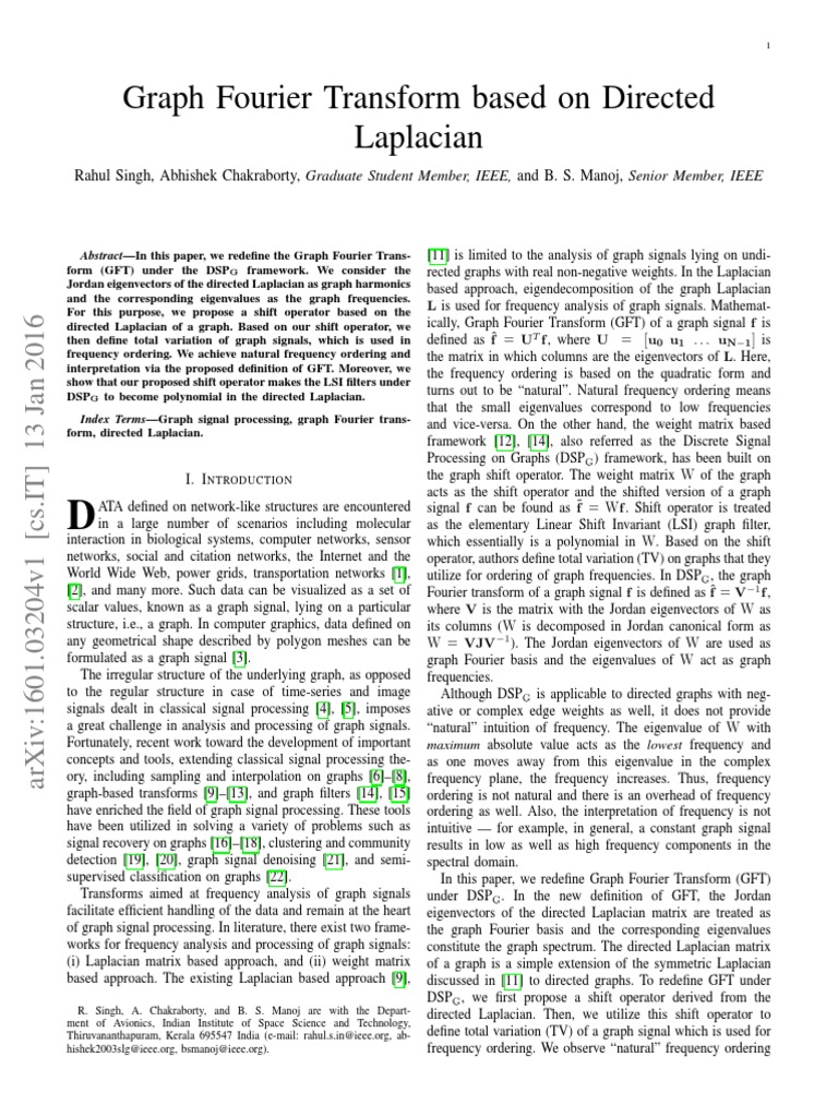 Graph Fourier Transform Based On Directed Laplacian | PDF | Eigenvalues And Eigenvectors ...